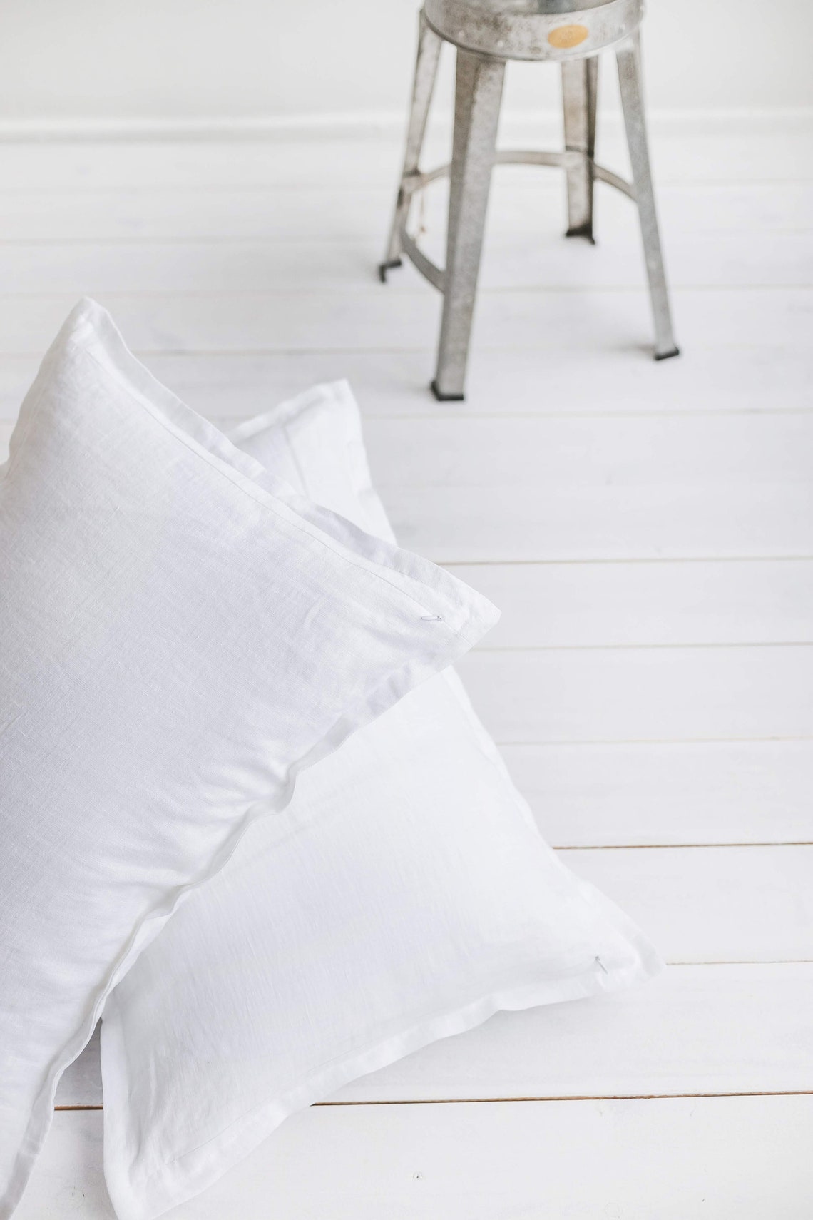White Linen Pillow Cover With Flanges, Flanged Linen Pillow Sham,throw ...