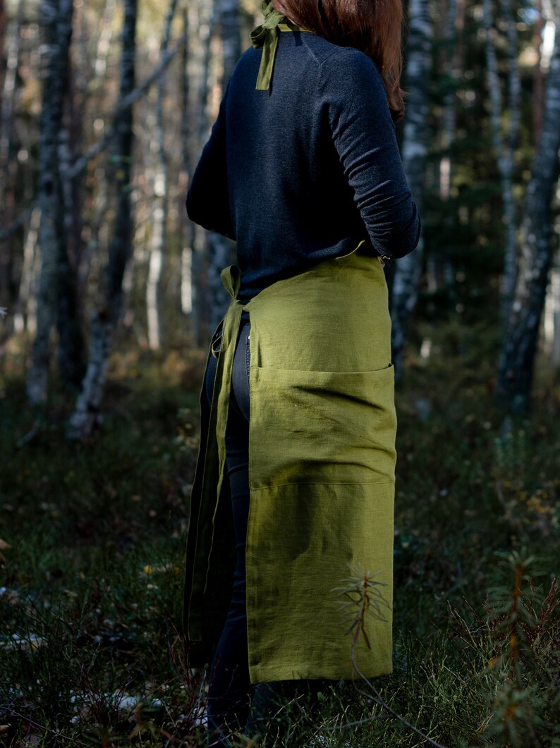 Green Long Linen Apron With Pocket Christmas Gift for Her - Etsy