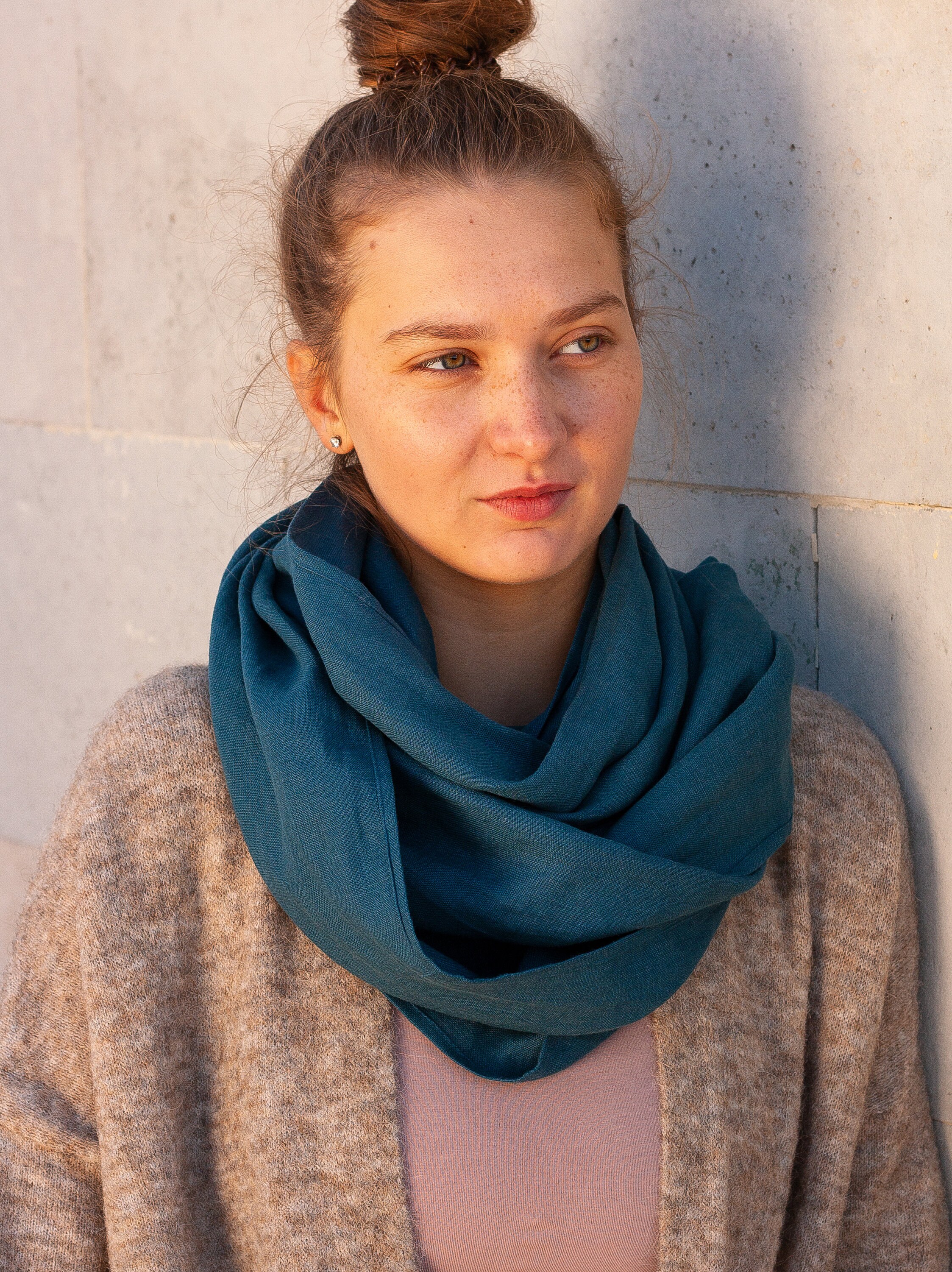 Unisex Blue Natural Linen Scarf Soft Teal Linen Scarf Dark - Etsy