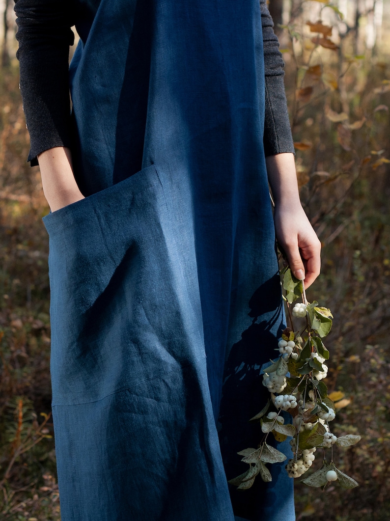 Japanese Linen Apron With Pocket Full Linen Pinafore Apron - Etsy
