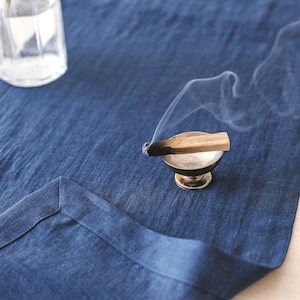 Steel Blue Softened Linen Table Runner, Blue Wedding Table Linens - Etsy