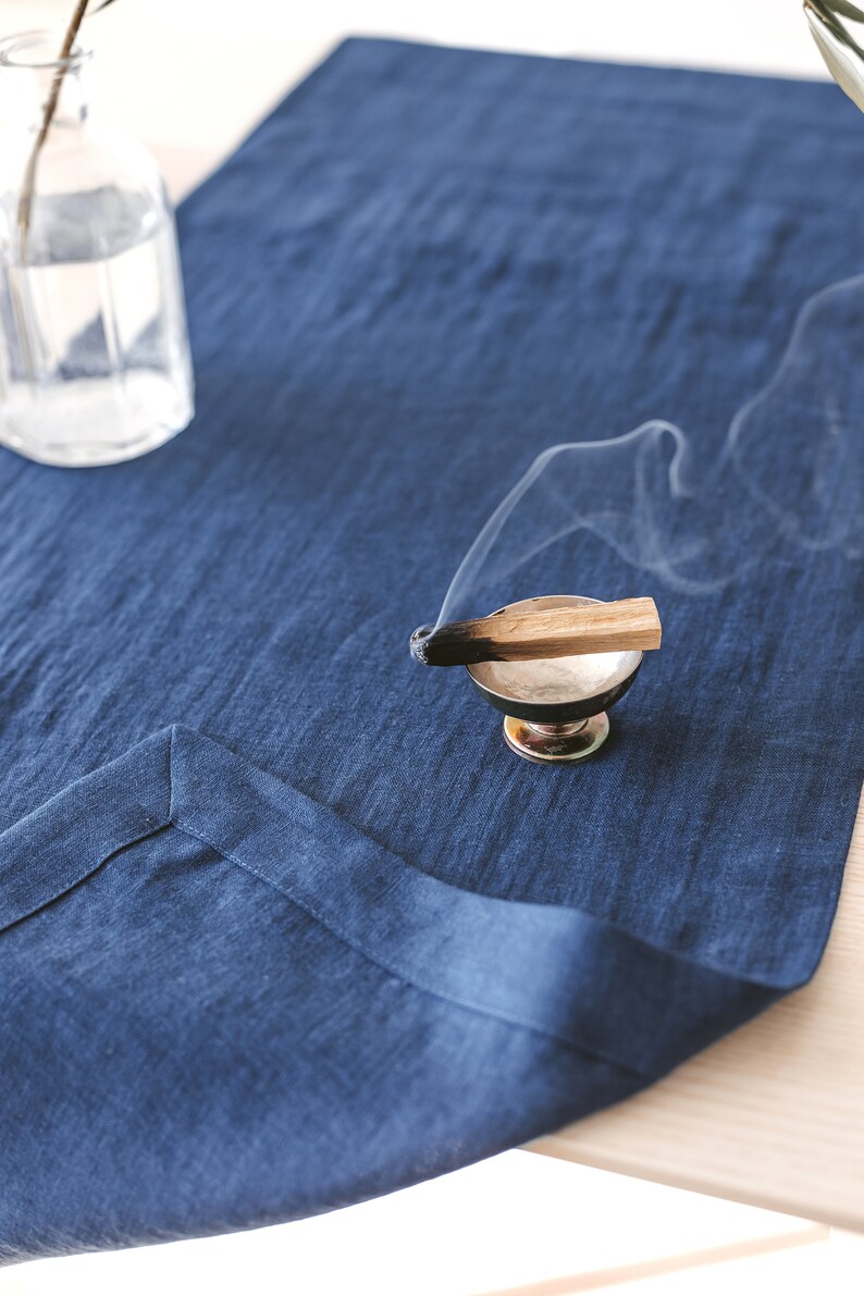 Steel Blue Softened Linen Table Runner, Blue Wedding Table Linens - Etsy UK