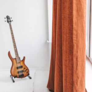 55"/140 Cm Wide Extra Long Linen Curtain, Rust Linen Window Drape ...