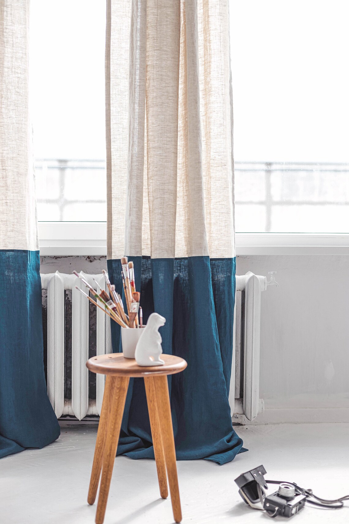 55/140 Cm Wide Color Block Linen Curtain Long Linen - Etsy