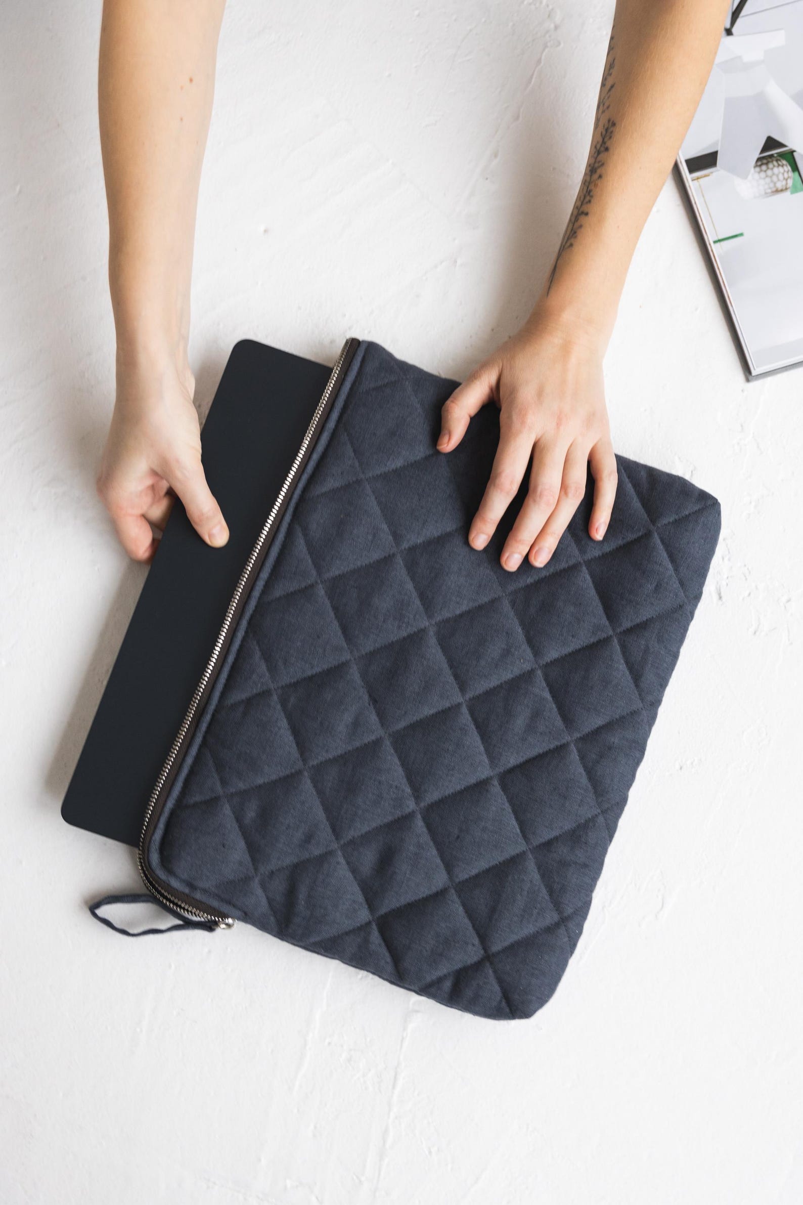 Linen Laptop Sleeve,linen Computer Case,quilted Linen MacBook Case ...