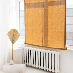 55''/140cm Wide Amber Linen Roll up Blind, Linen Window Blind With Ties ...