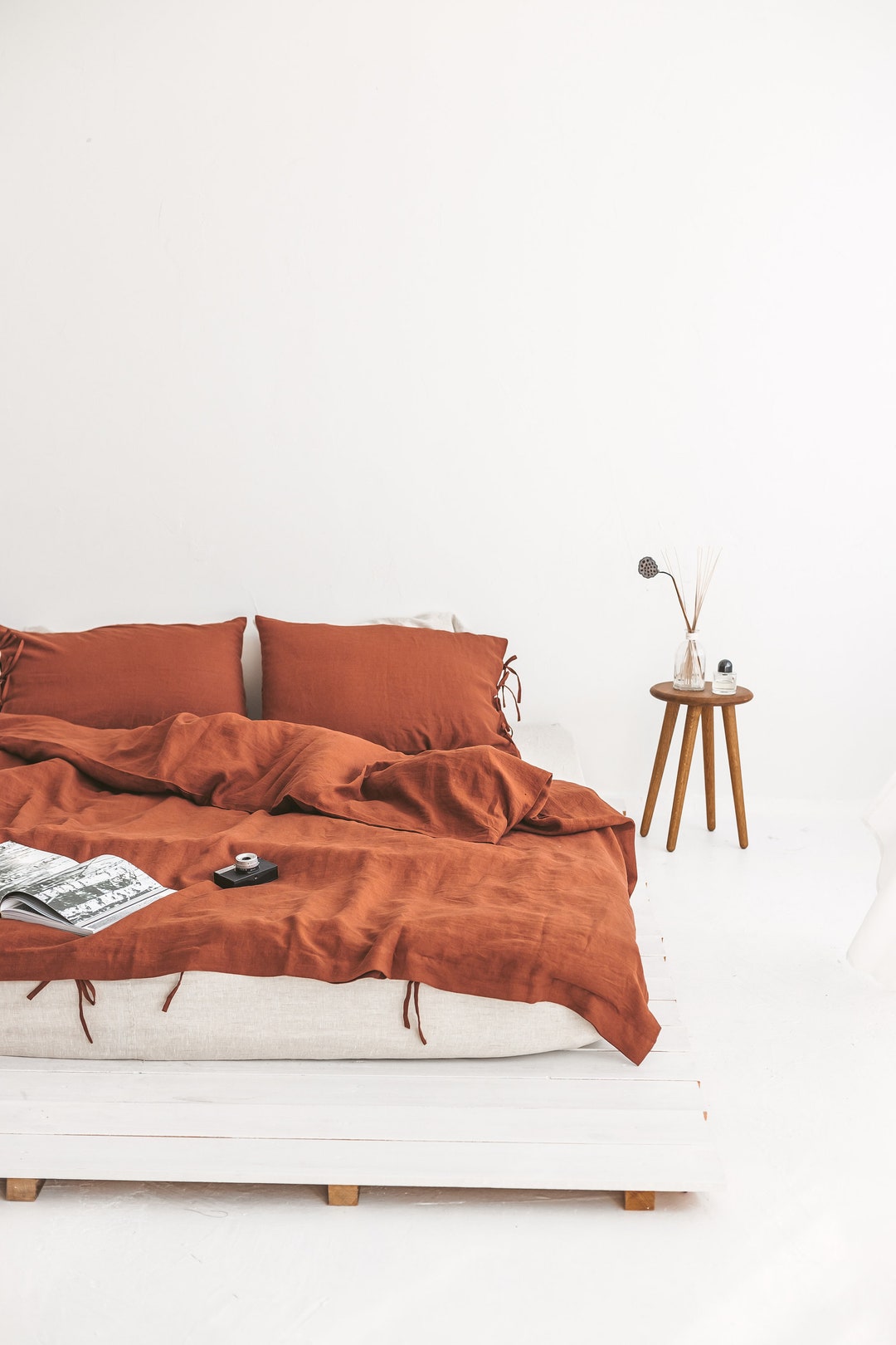 Rust Linen Duvet Cover and Pillowcases, Boho Linen Bedding Set, Linen ...