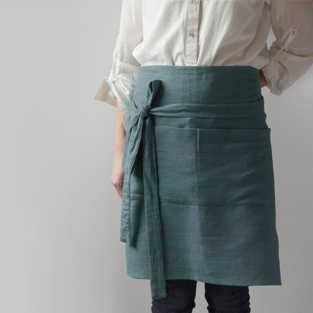 Grey Cafe Apron,linen Half Apron,unisex Linen Apron,chef Apron,waitress ...