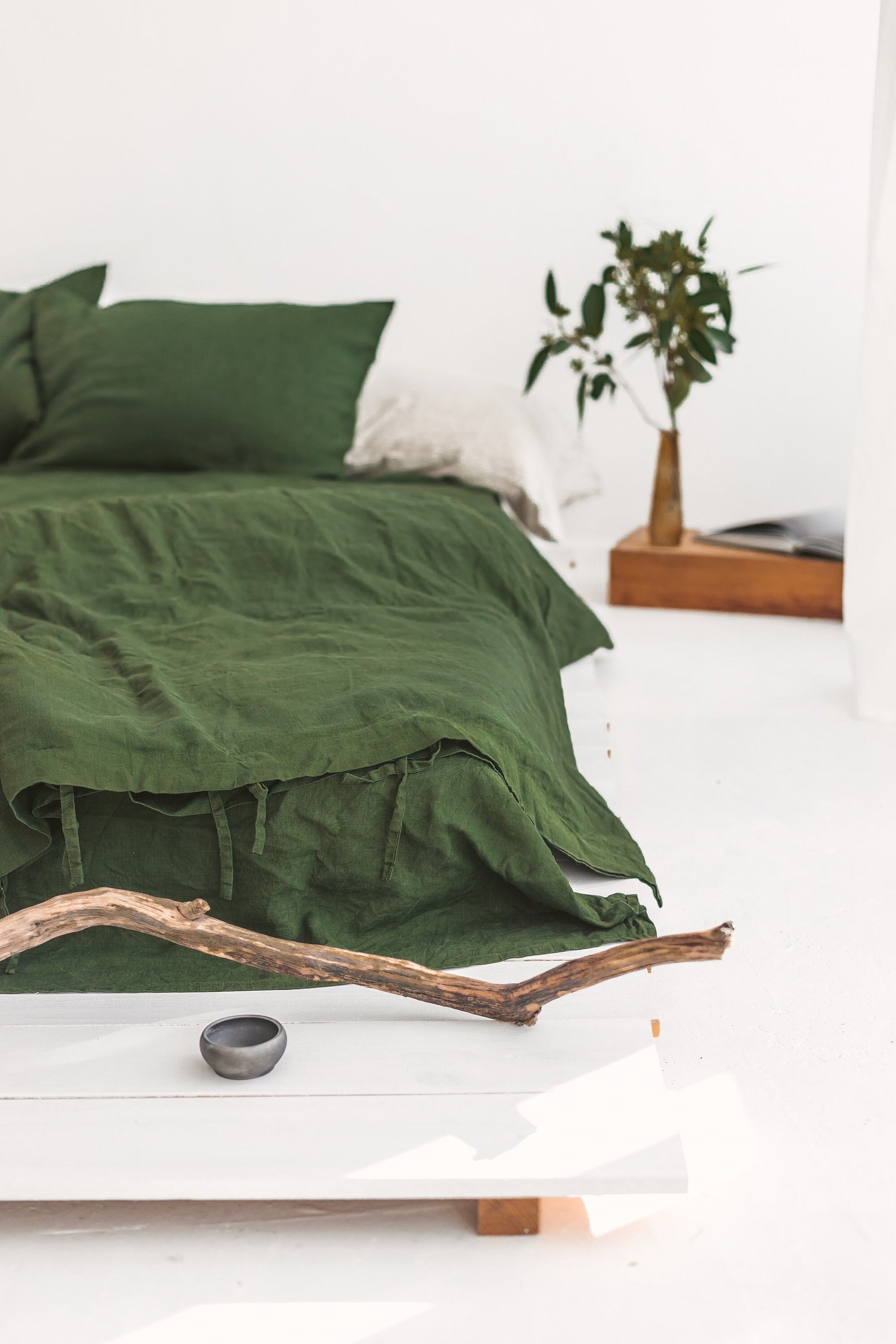 Green Linen Duvet Cover and Pillowcases, Dark Green Linen Bedding Set ...