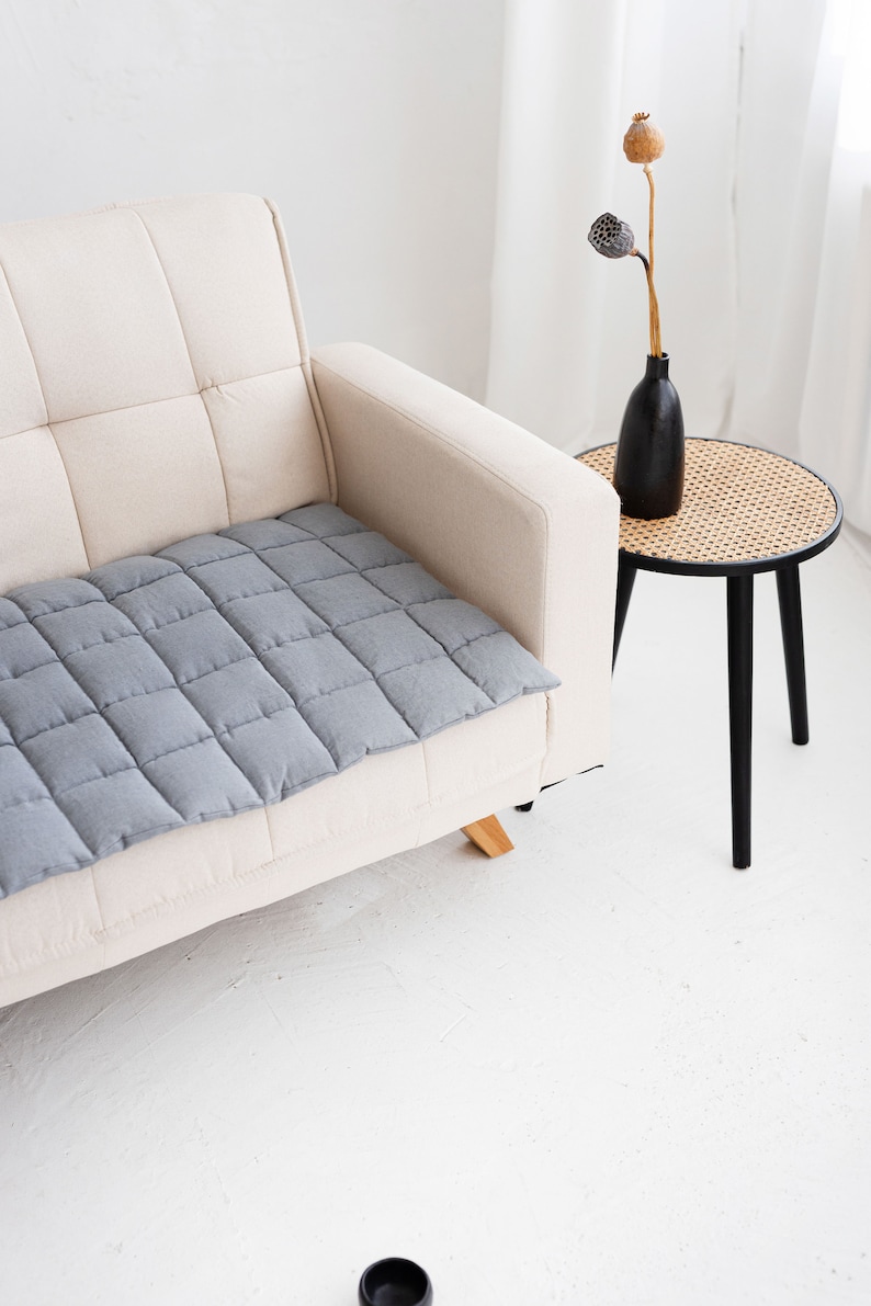 Quilted Linen Couch Cover, Linen Couch Mat, Quilted Linen Sofa Topper ...