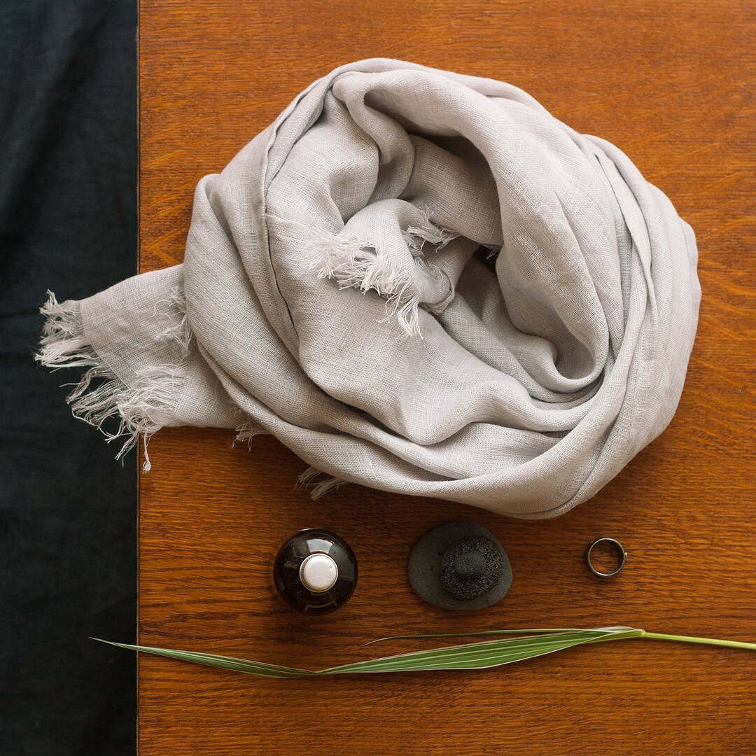 Beige Linen Scarf, Gray White Linen Scarf, Linen Shawl, Linen Scarf ...