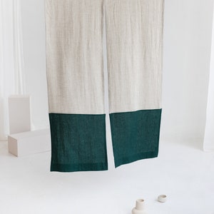 Emerald Color Block Linen Noren Curtain, Japanese Linen Noren, Japanese ...