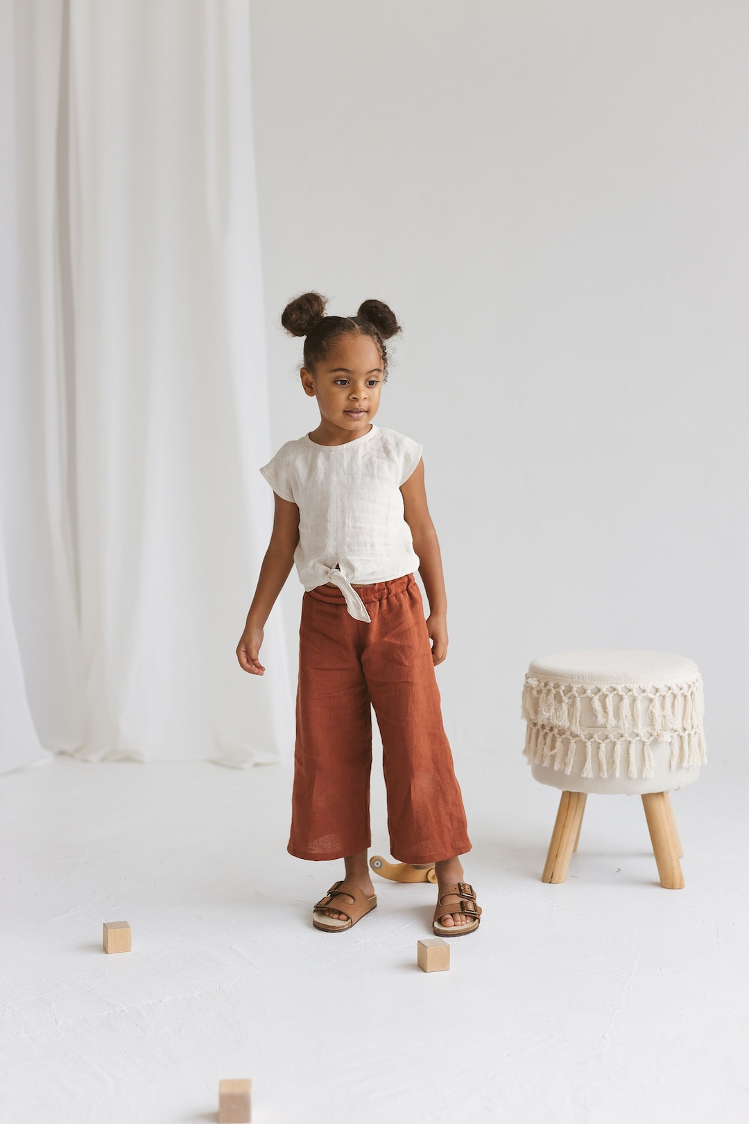 Girls Linen Culottes, Unisex Linen Pants Kids, Linen Culotte Pants ...