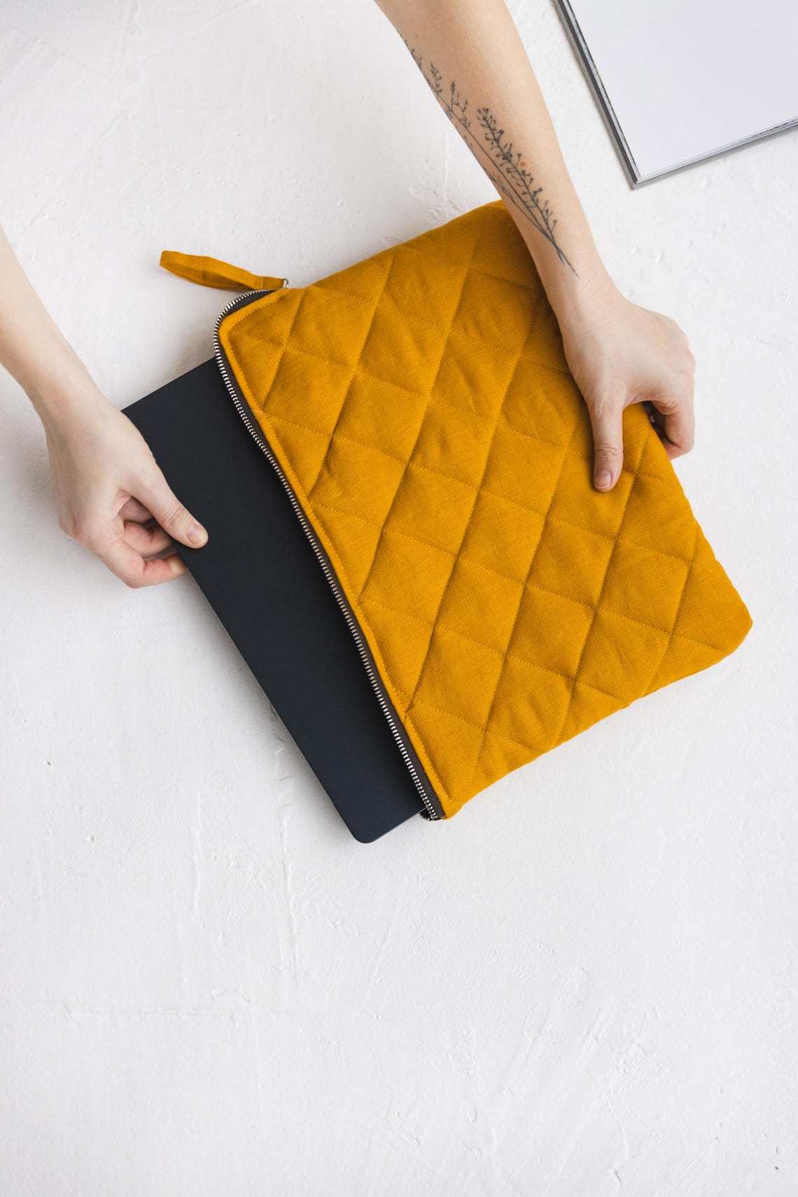 Linen Laptop Sleeve,linen Computer Case,quilted Linen MacBook Case ...