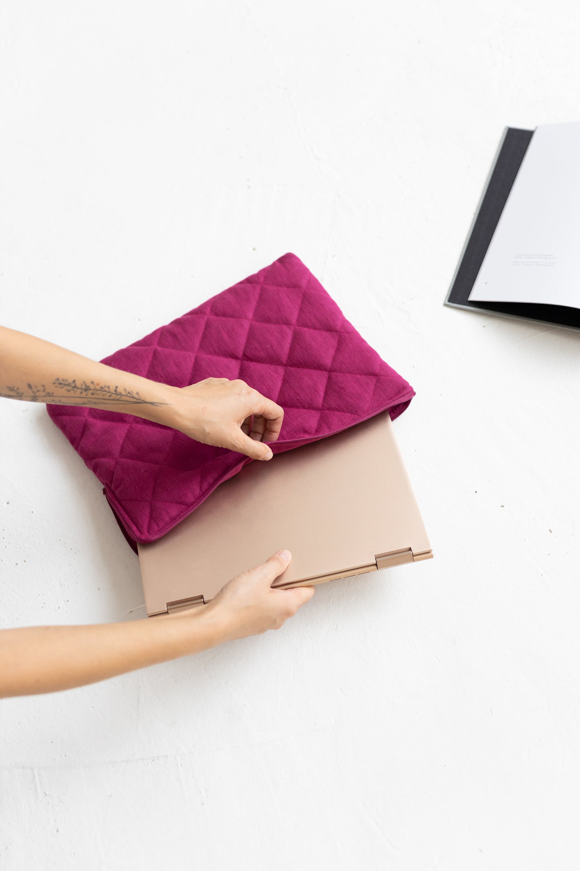 Linen Laptop Sleeve,linen Computer Case,quilted Linen MacBook Case ...