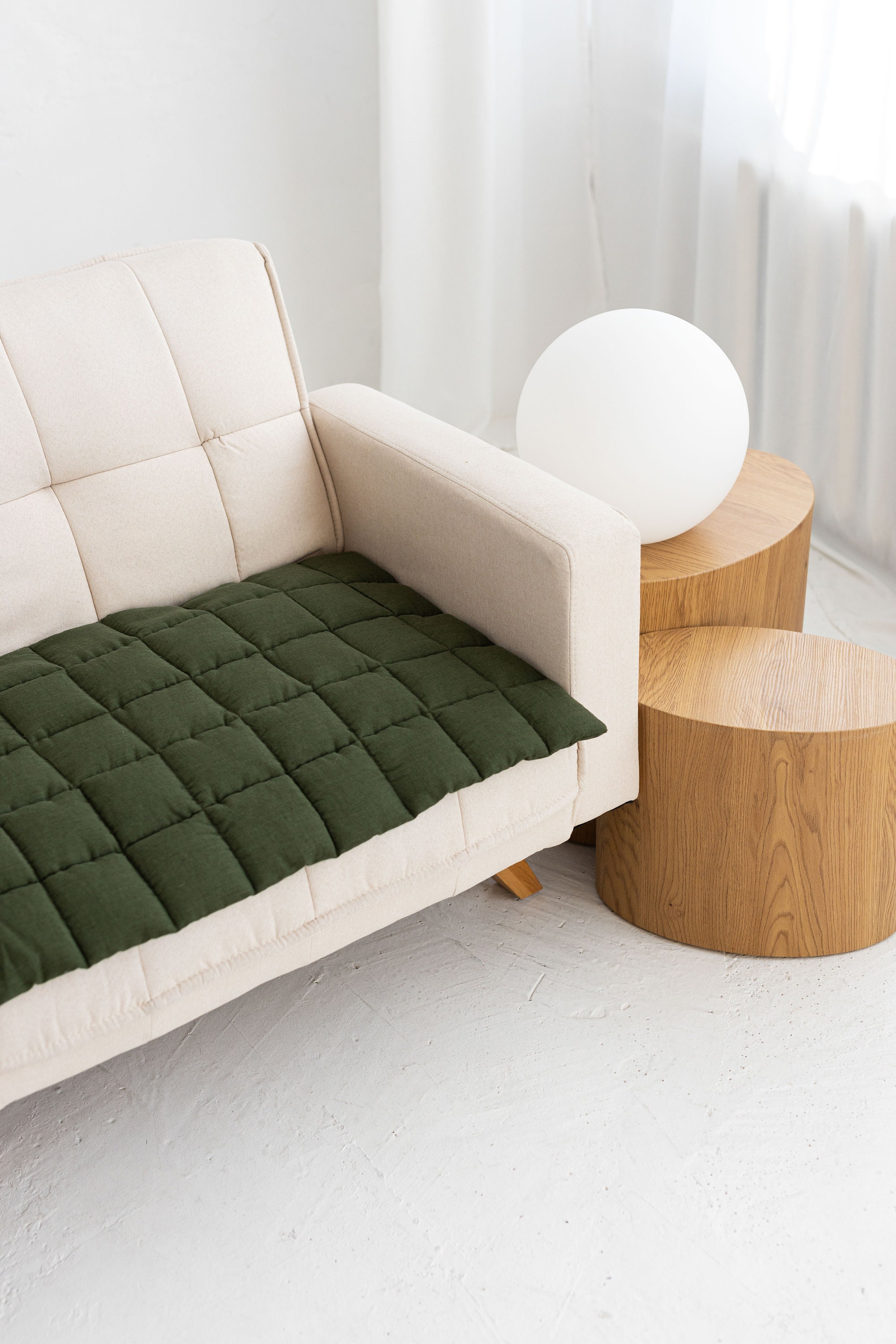 Quilted Linen Couch Cover, Linen Couch Mat, Quilted Linen Sofa Topper ...