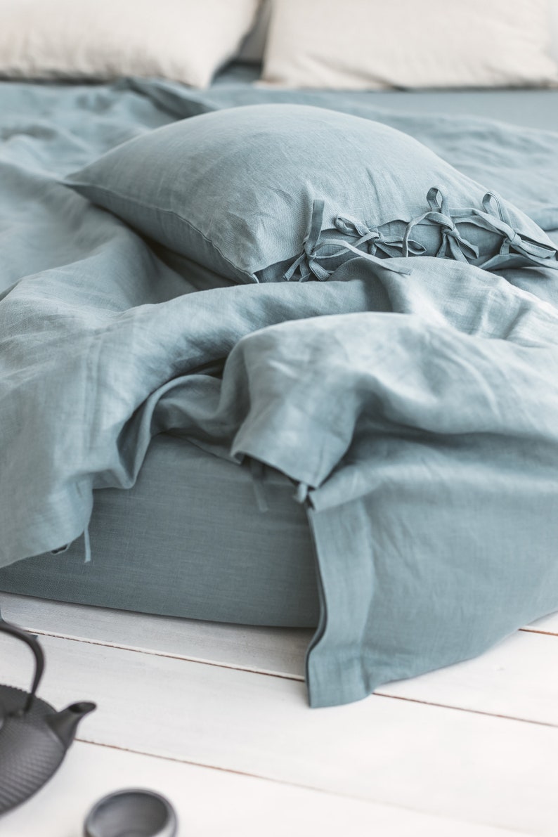 Linen Duvet Cover and Pillowcases Blue Linen Bedding Set | Etsy