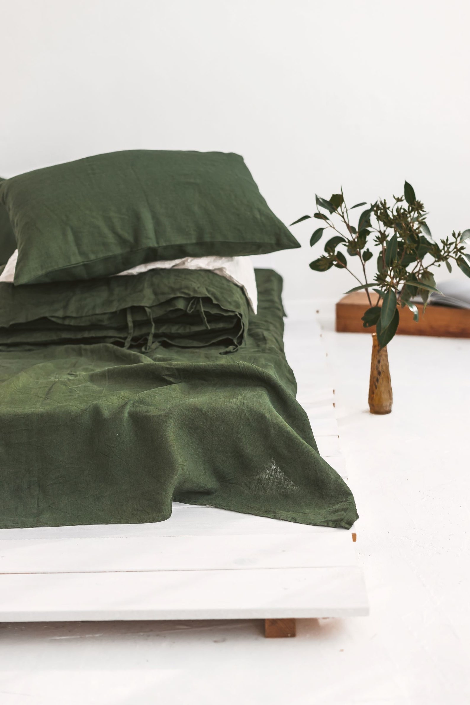 Green Linen Duvet Cover and Pillowcases, Dark Green Linen Bedding Set ...