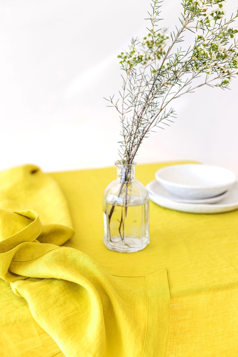 Chartreuse Yellow Linen Tablecloth for Festive Tablescape or | Etsy