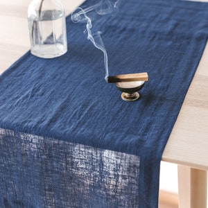 Steel Blue Softened Linen Table Runner, Blue Wedding Table Linens - Etsy