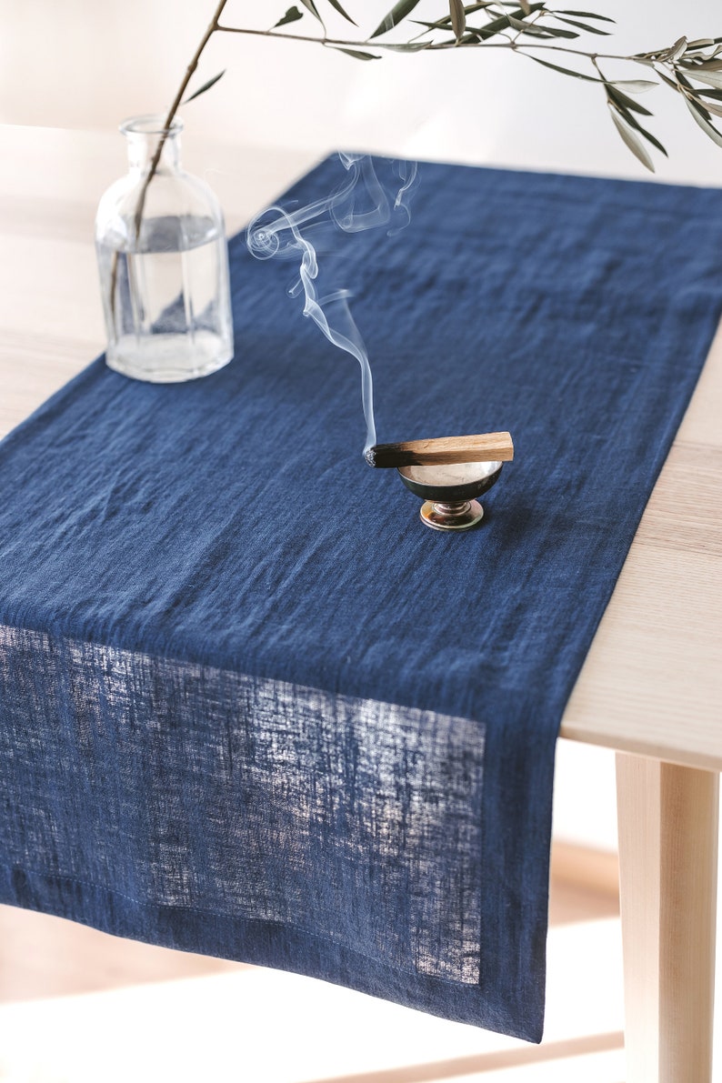 Steel Blue Softened Linen Table Runner Blue Wedding Table - Etsy UK