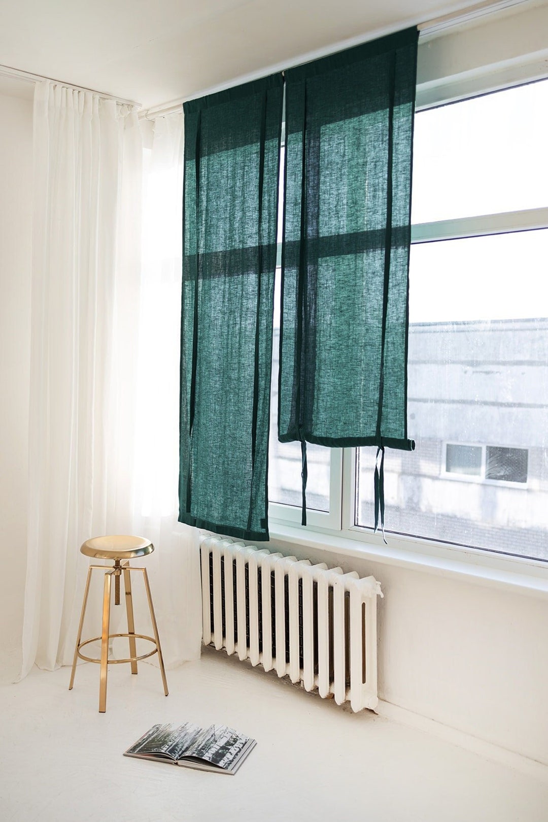 27''/70cm Wide Emerald Linen Roll up Blind, Linen Window Blind With ...