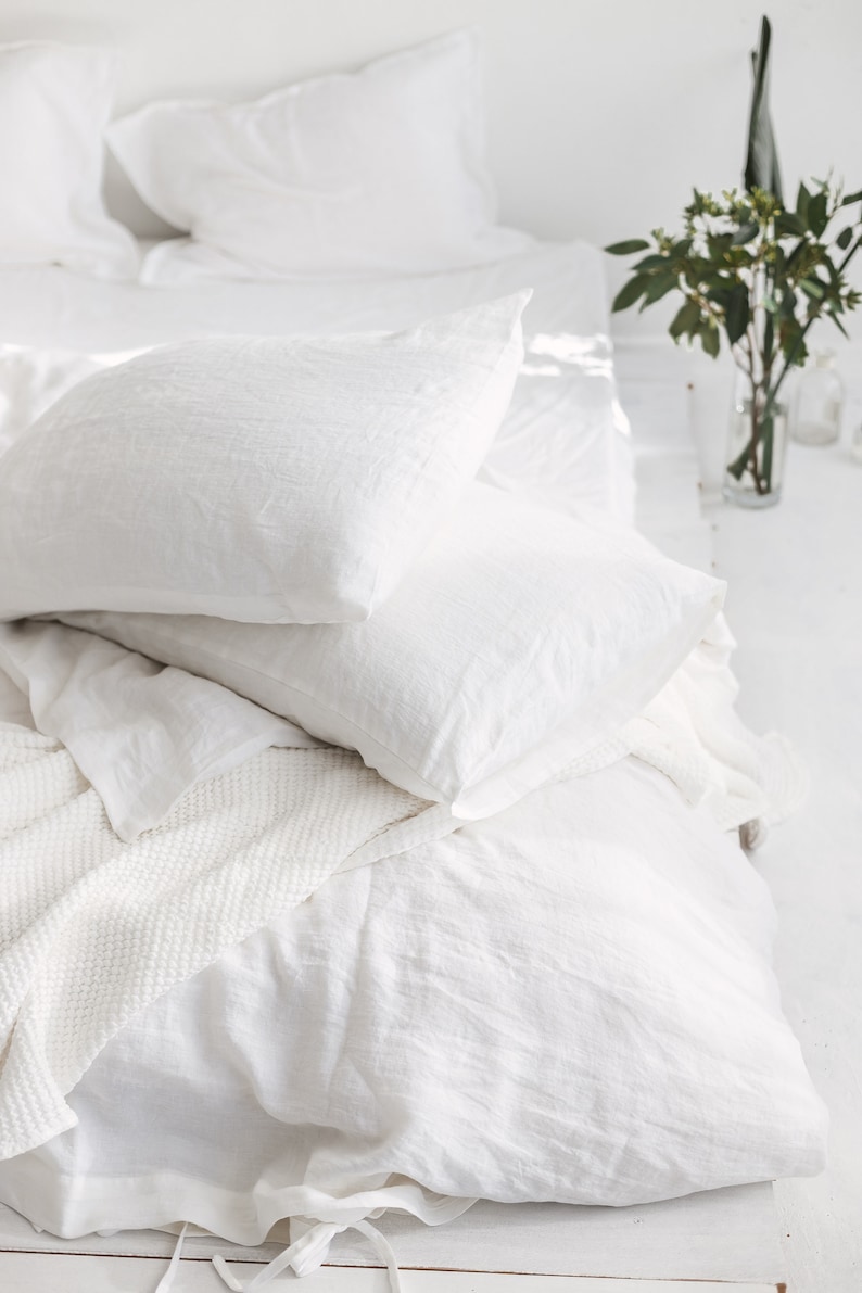 White Linen Bedding Set White Duvet Cover and Pillowcases - Etsy