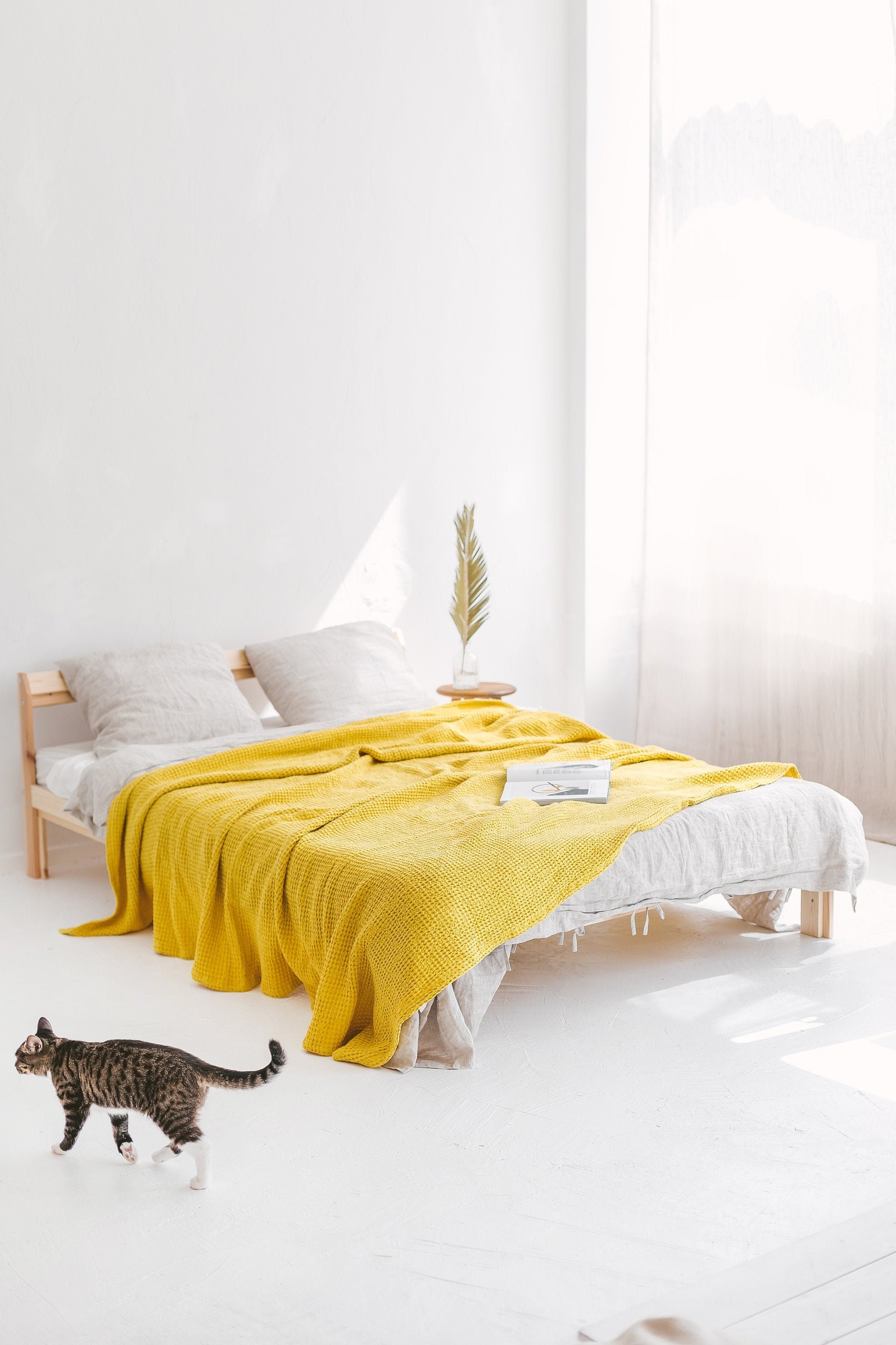 Waffle Linen Blanket, Linen Throw Blanket, Linen Bed Throw in Waffle ...