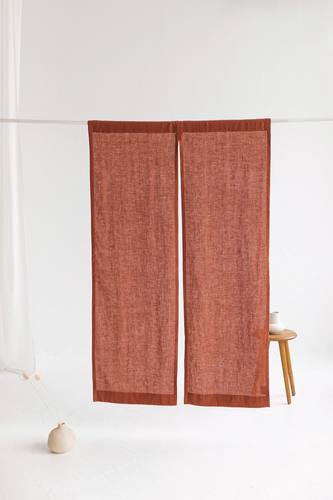 Rusty Linen Noren Curtain, Japanese Linen Noren Panel, Japanese Curtain ...