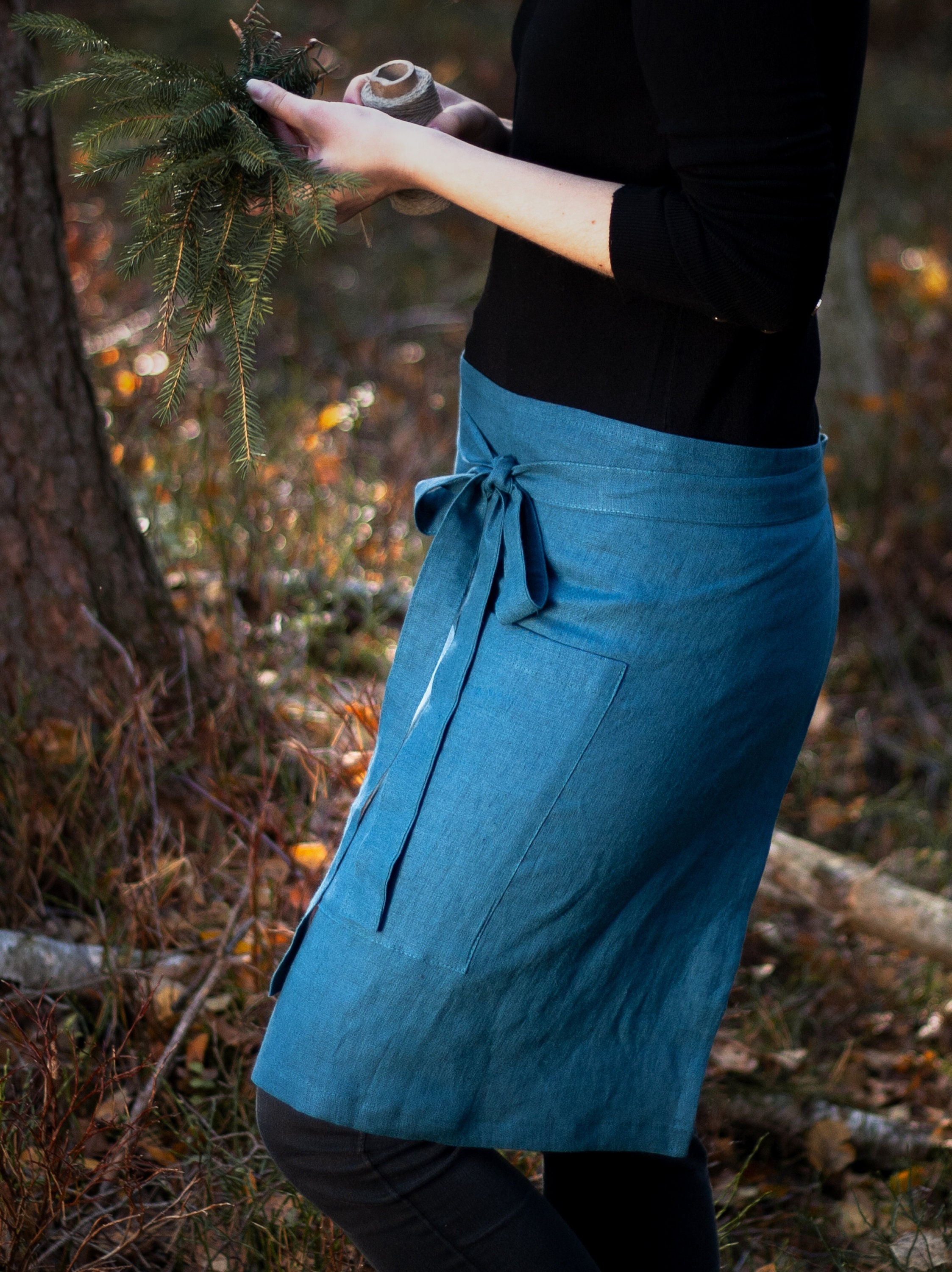 Linen Half Apron With Pocket, Blue Linen Pinafore, Chef Apron - Etsy
