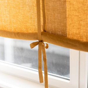 55''/140cm Wide Amber Linen Roll up Blind, Linen Window Blind With Ties ...