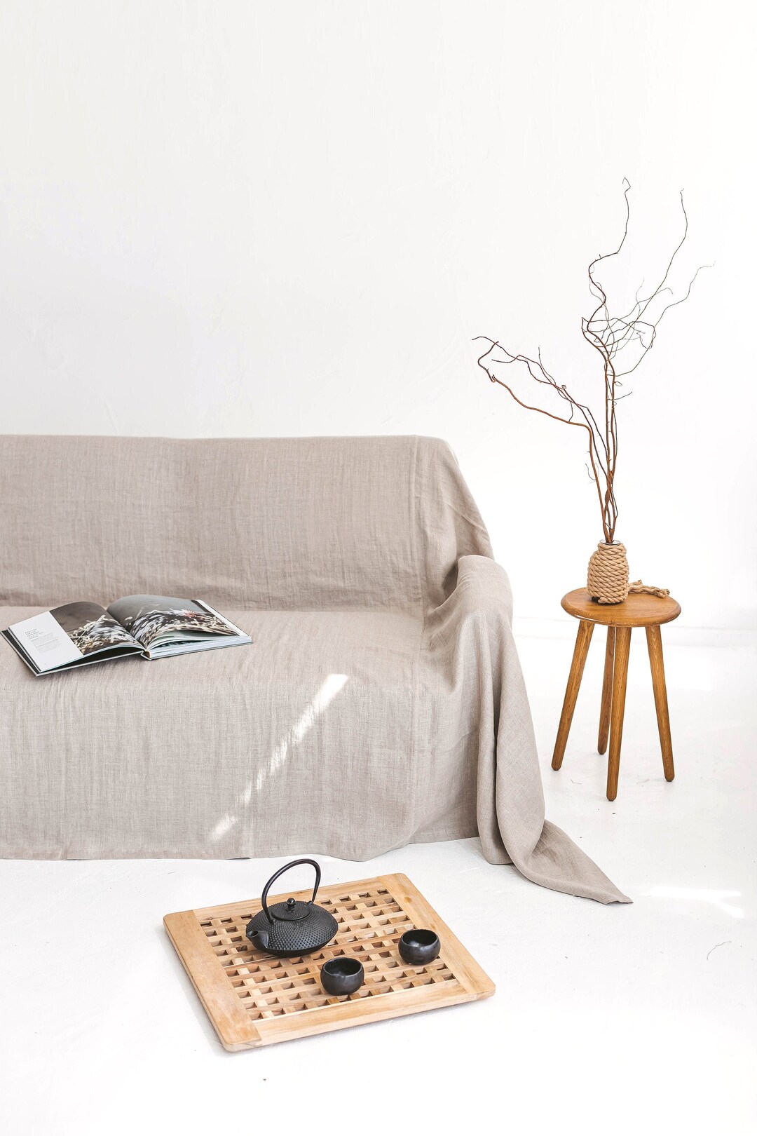 Natural Linen Couch Cover, Linen Drop Cloth Couch Cover, Natural Sofa ...