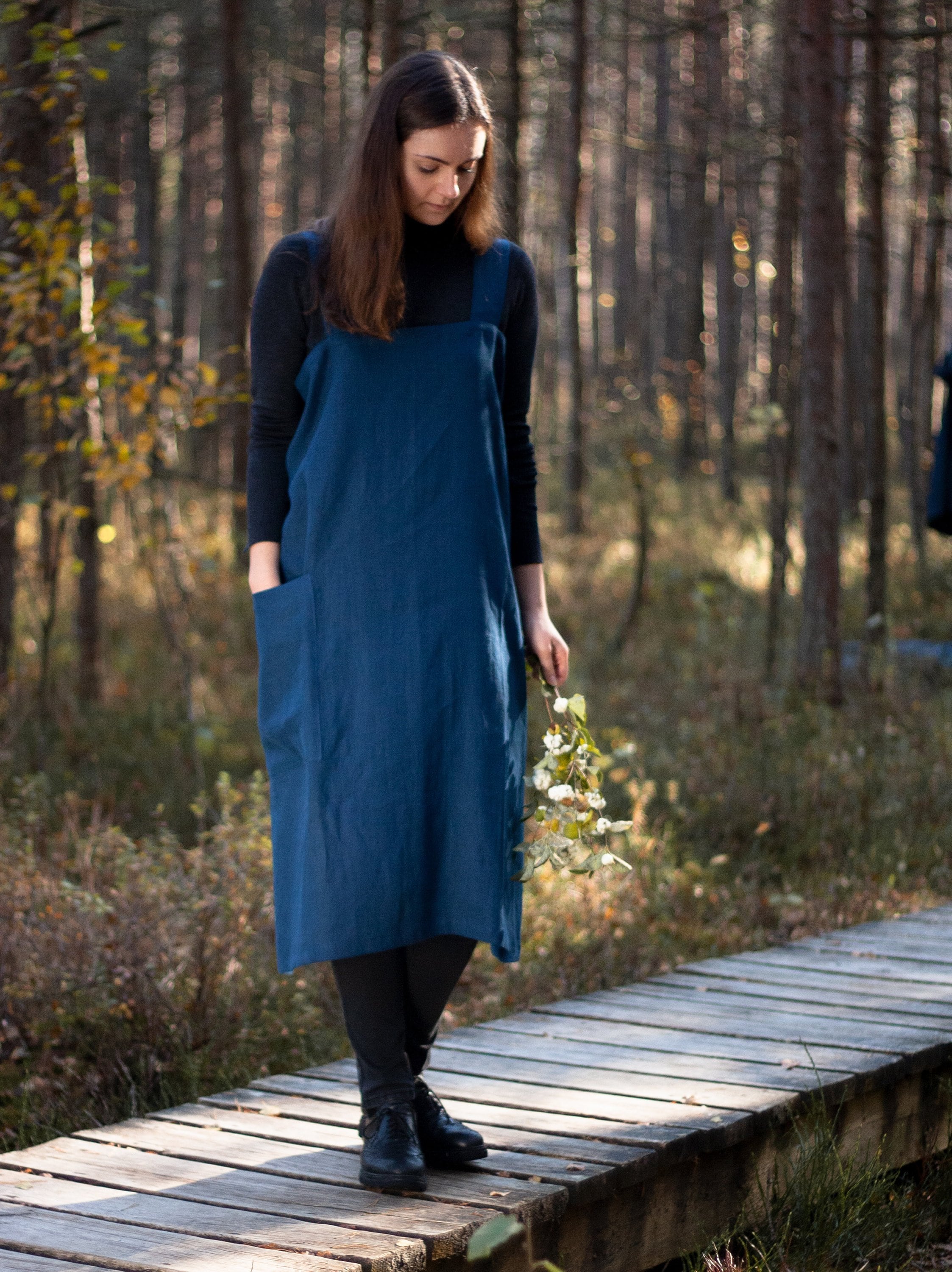 Japanese Linen Apron With Pocket Full Linen Pinafore Apron - Etsy