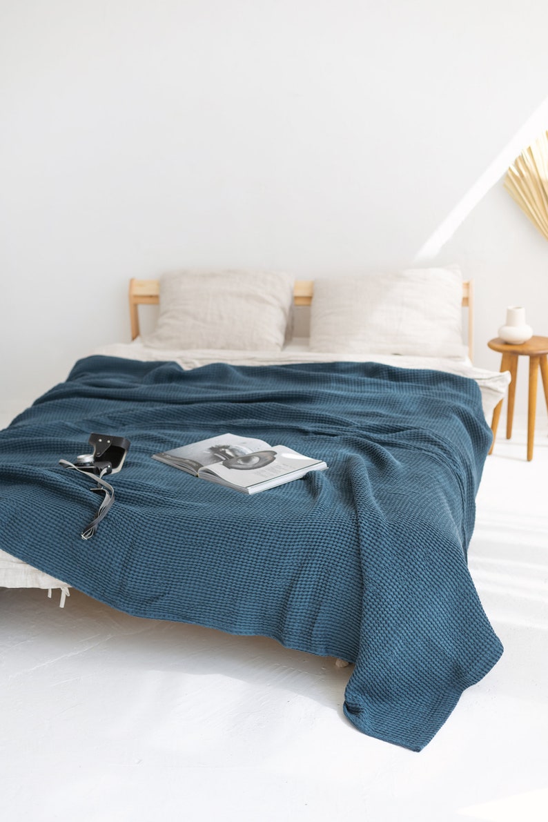 Waffle Linen Blanket, Linen Throw Blanket, Linen Bed Throw in Waffle ...