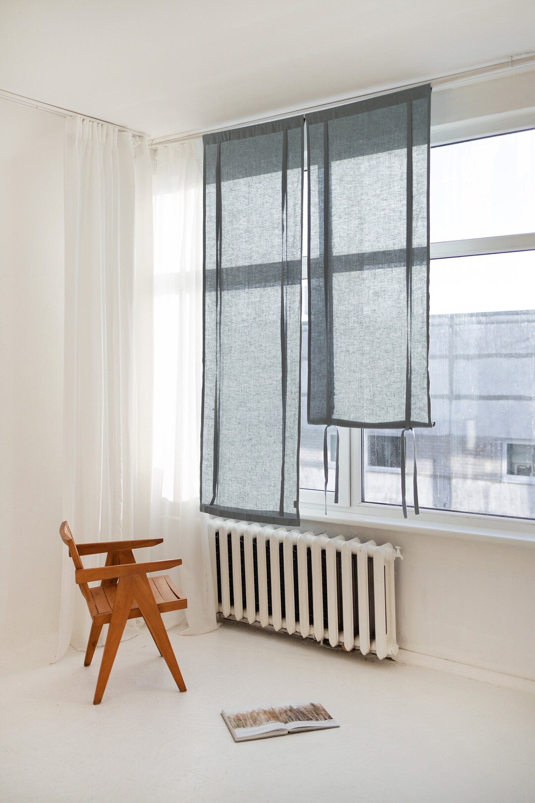 27''/70cm Wide Pigeon Gray Linen Roll-up Blind, Linen Window Blind With ...