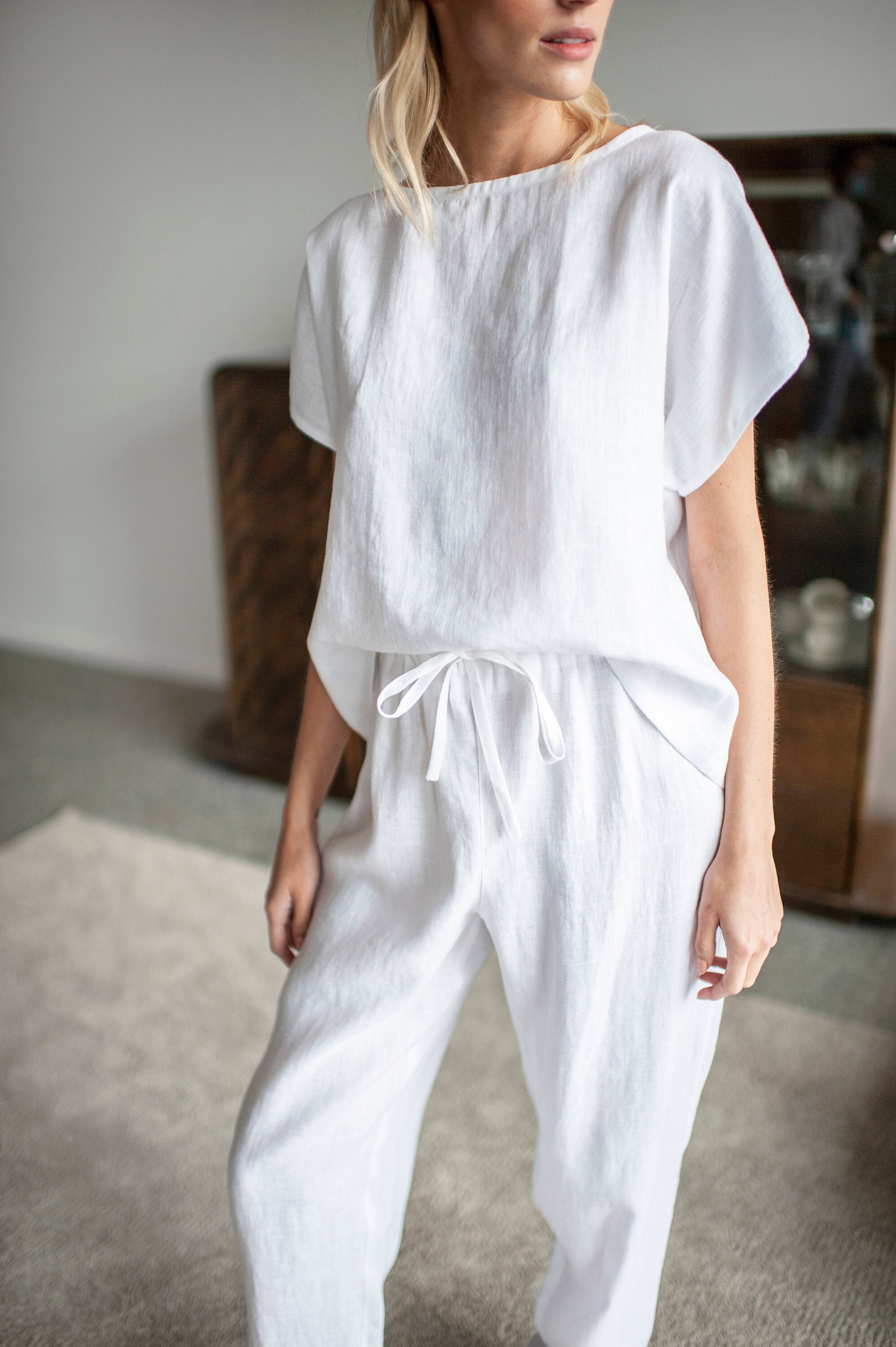 Linen Pajama Pants for Women, Linen Loungewear Pants, Straight Linen ...