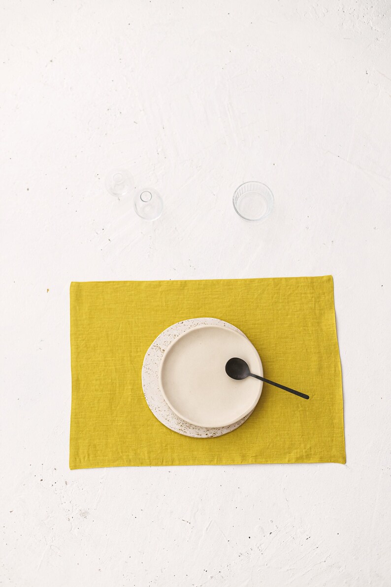 Chartreuse Yellow Linen Table Mats Set Softened Linen | Etsy