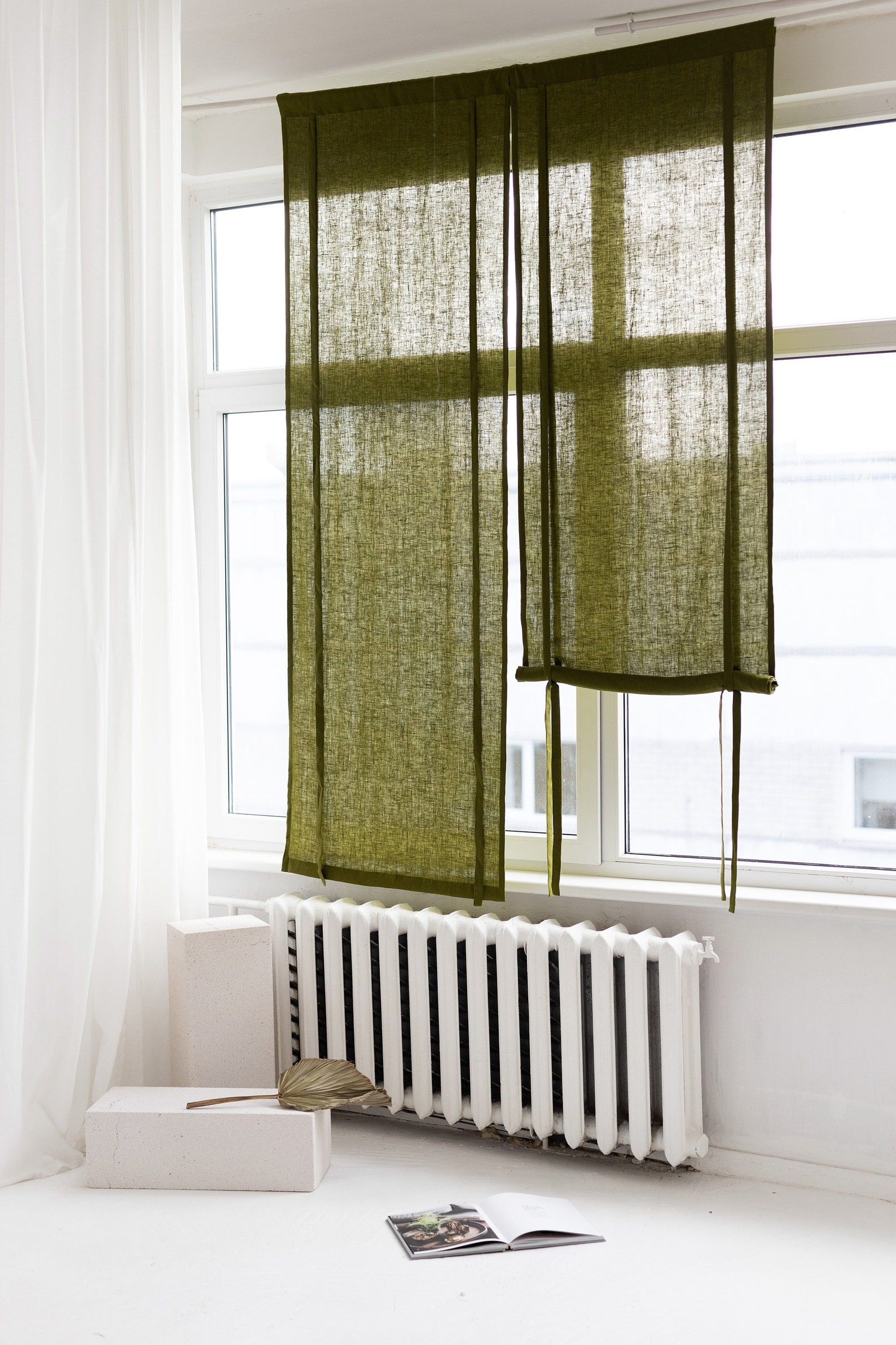 27''/70cm Wide Moss Green Linen Roll up Blind, Linen Window Blind With ...