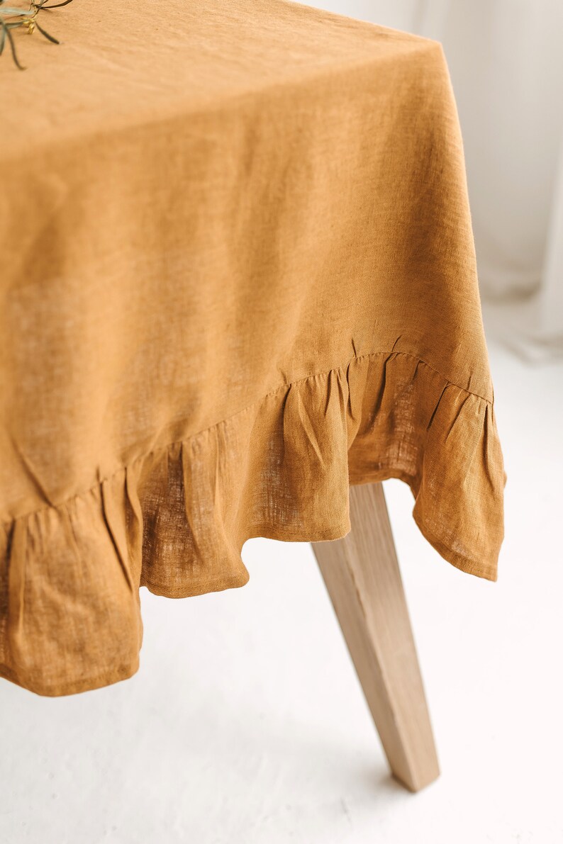 Amber Linen Tablecloth With Ruffle Ruffled Linen Table Cloth | Etsy