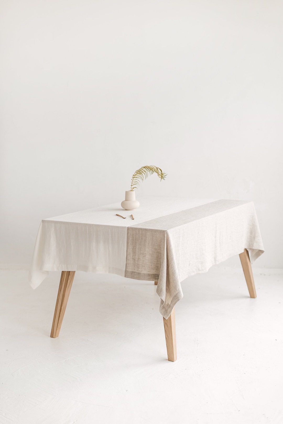 Color Block Natural Light Linen Tablecloth, Natural Soft Linen ...