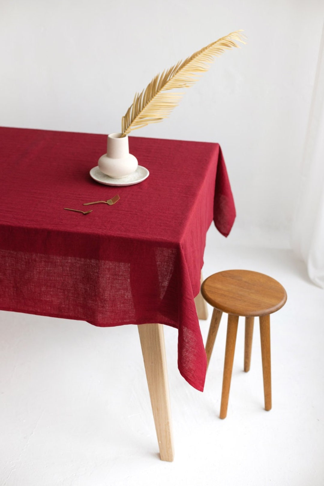 Red Linen Tablecloth, Soft Linen Christmas Tablecloth, Linen Handmade ...