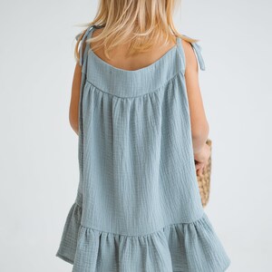 Girls Muslin Dress With Ties, Ocean Blue Double Gauze Smock Dress ...
