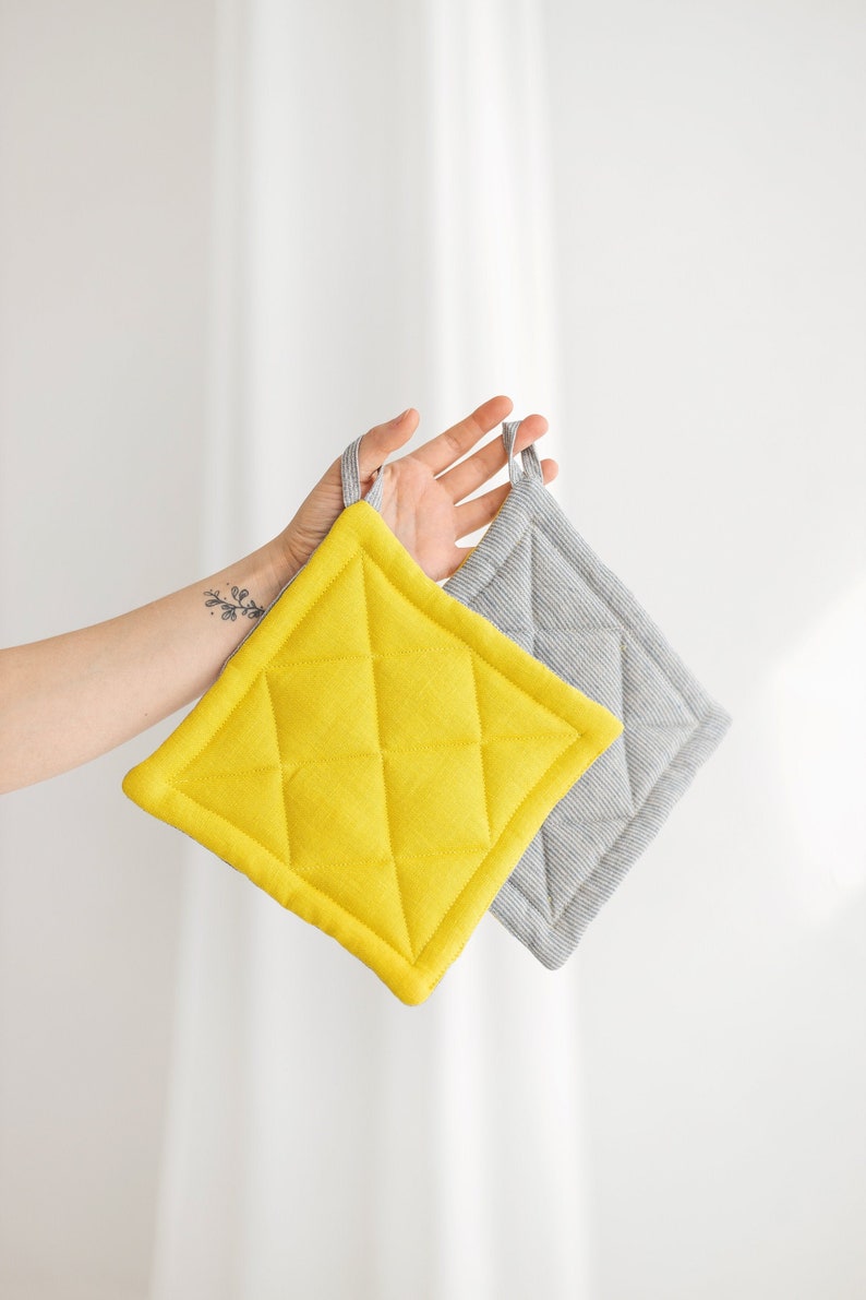 Two Sides Linen Pot Holder Quilted Linen Pot Holders Square - Etsy