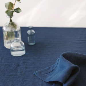 Dark Blue Linen Tablecloth, Soft Linen Tablecloth, Linen Handmade Table ...