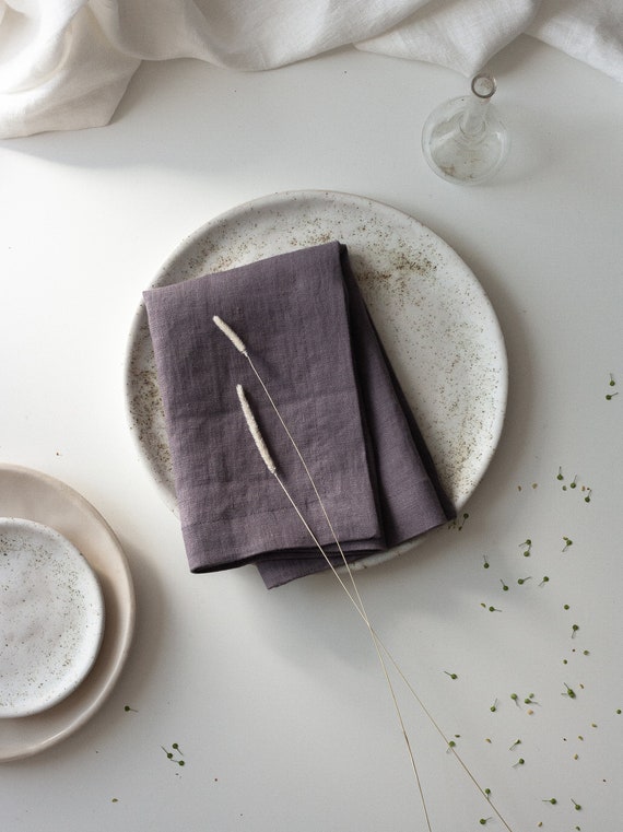 Lavender Linen Napkins Set Grape Linen Napkins With Mitered - Etsy