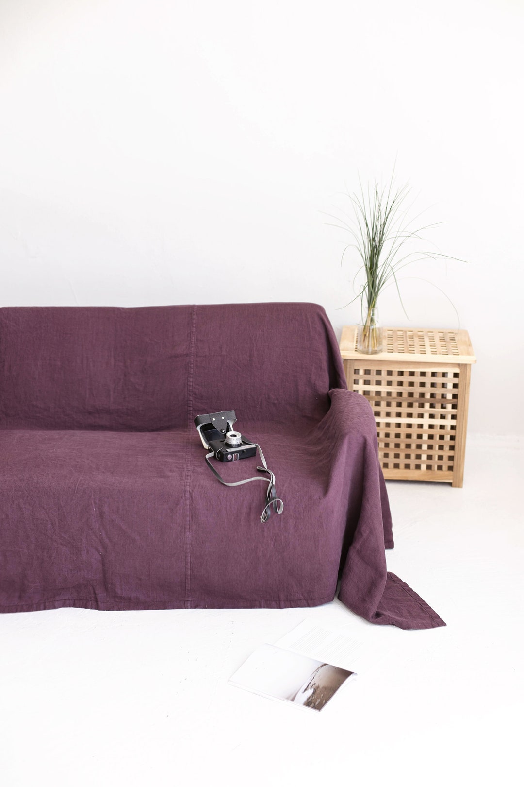 Plum Linen Couch Cover, Natural Linen Drop Cloth Sofa Cover, Natural ...