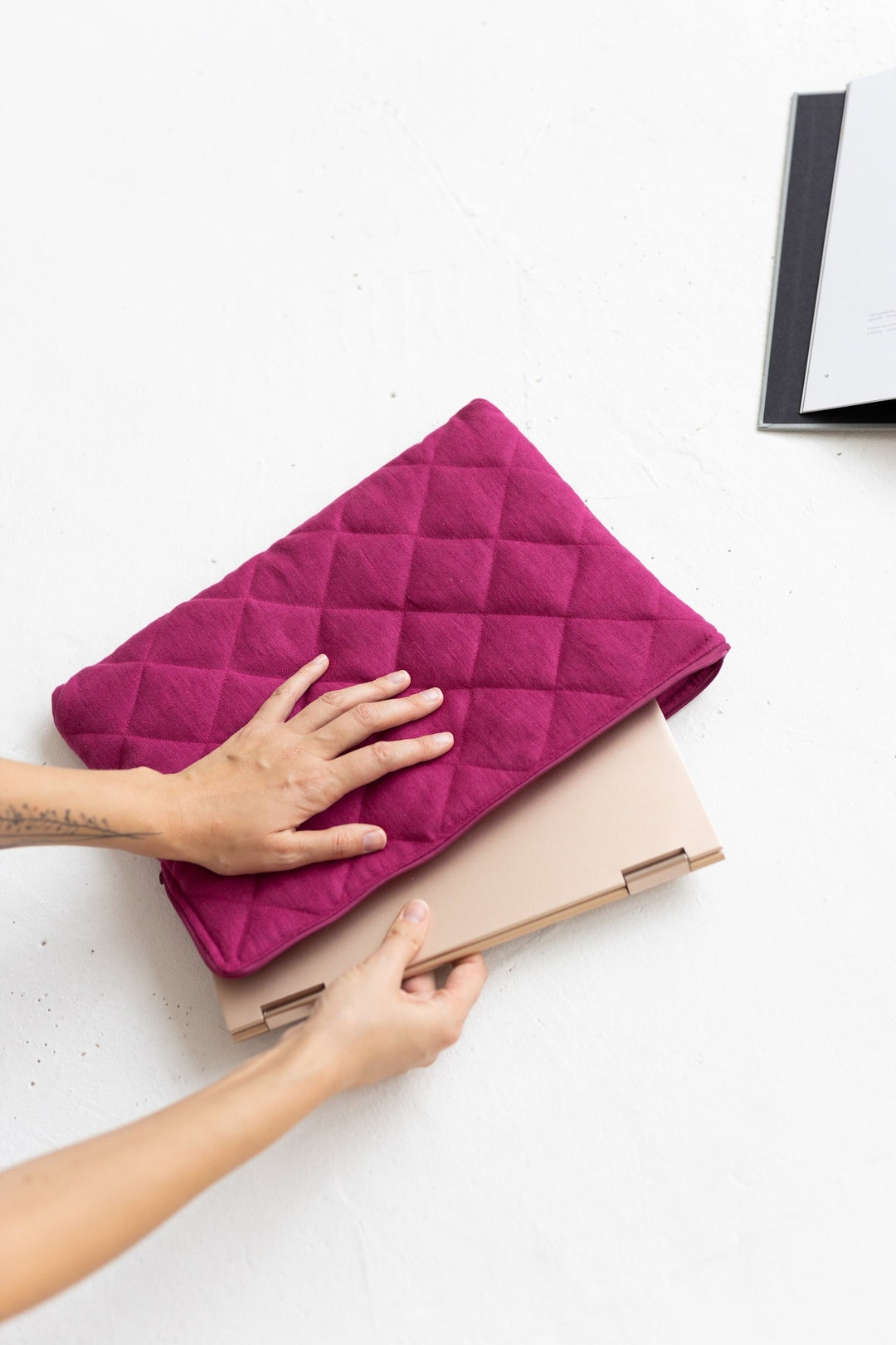 Linen Laptop Sleeve,linen Computer Case,quilted Linen MacBook Case ...