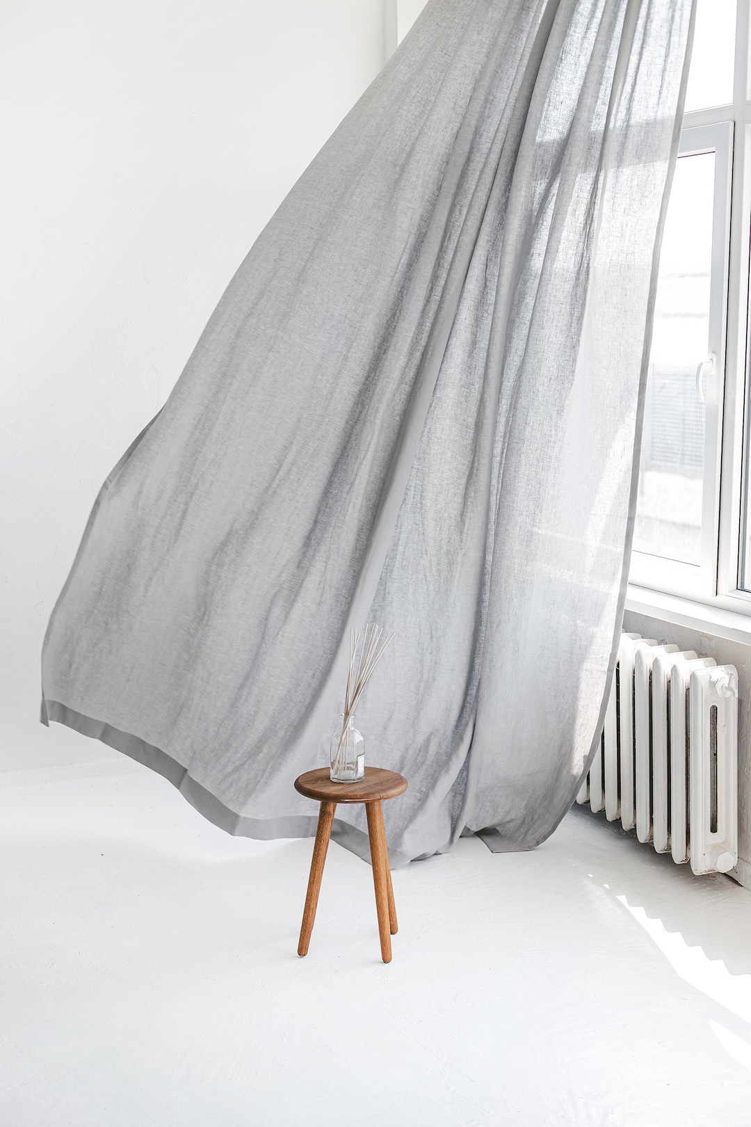 86.6"/220 Cm Width Light Grey Linen Curtain, Natural Linen Window Drape ...