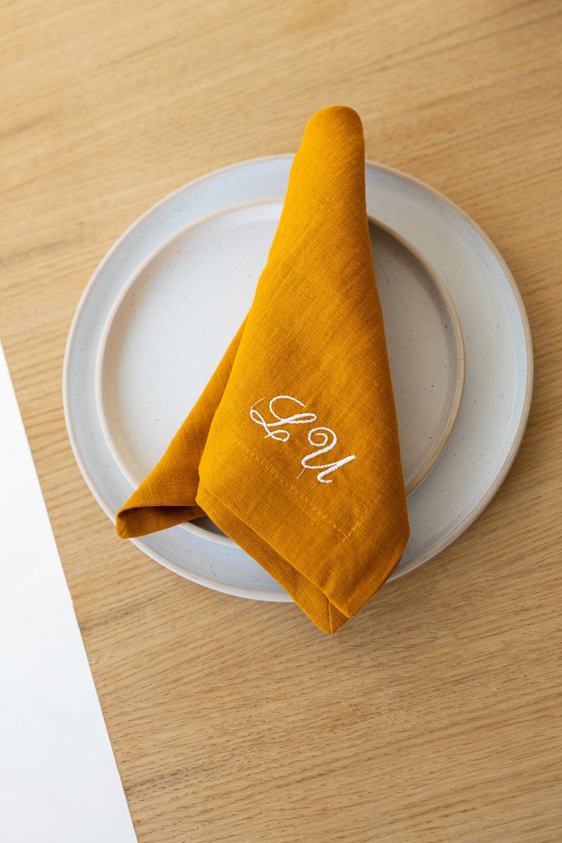 Embroidered Linen Napkins Set, Monogrammed Linen Napkins, Personalized ...