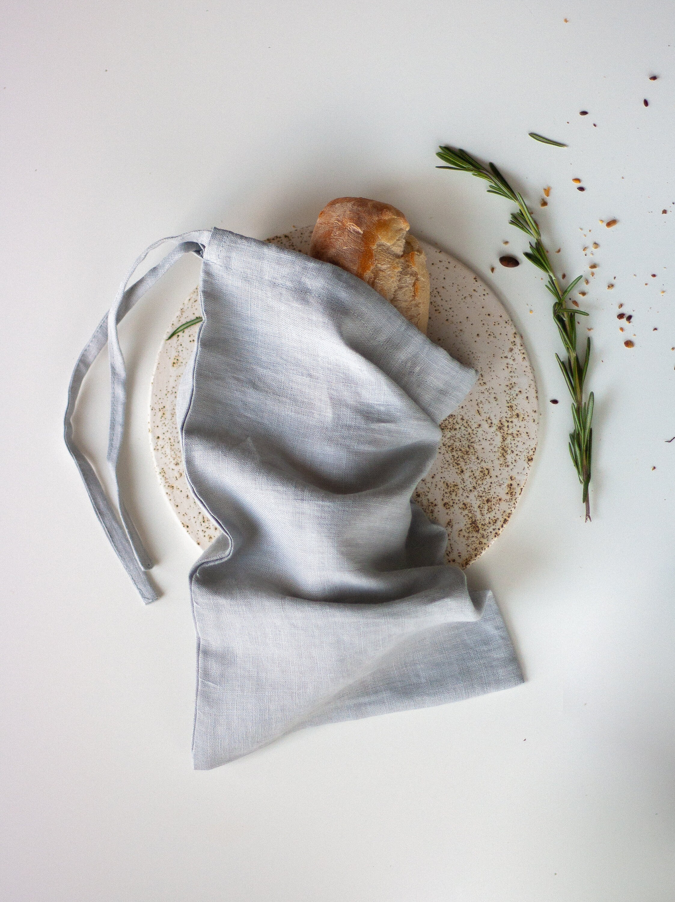 Light Grey Linen Bread Bag Set Linen Bread Storage Bag | Etsy
